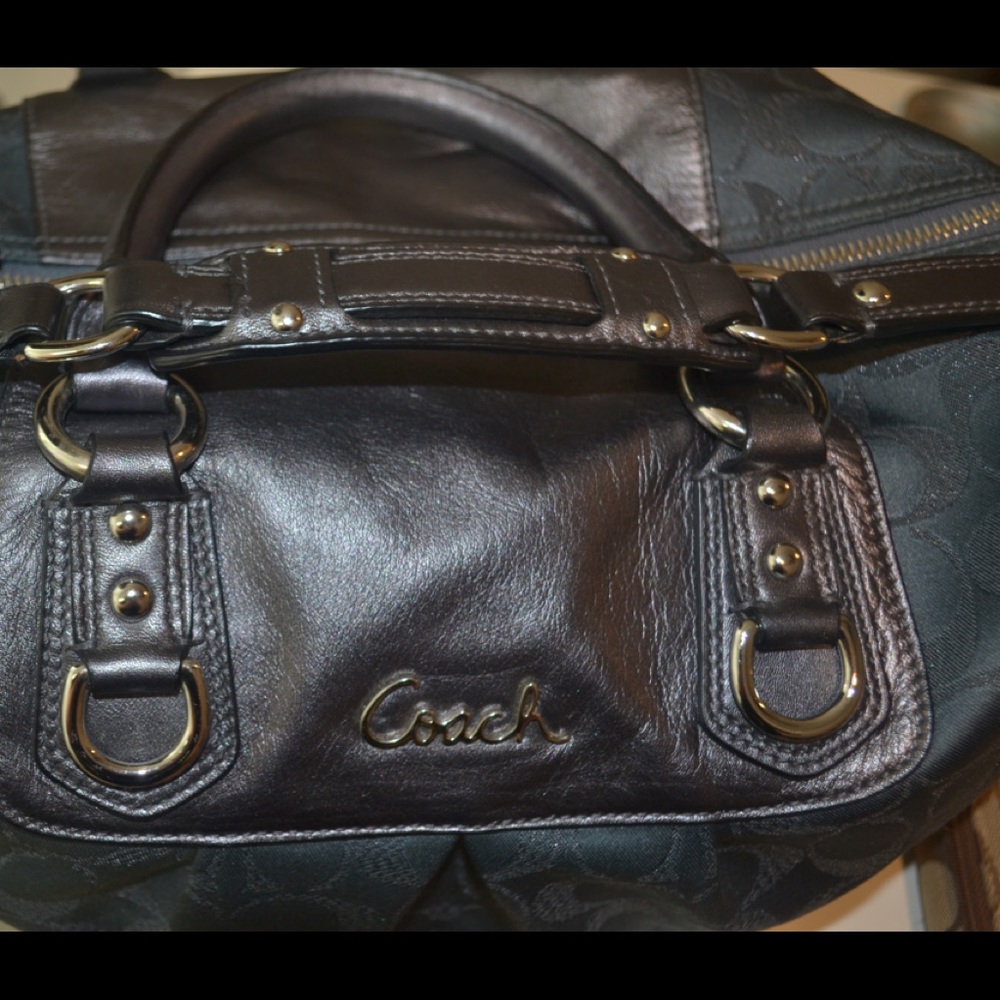 Coach Ashley Dark Gray Sateen Leather Satchel Bag Gem